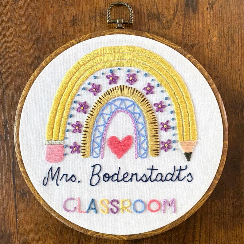Customized Embroidery Pattern, Teacher Rainbow, Teacher Gift, Teacher ...