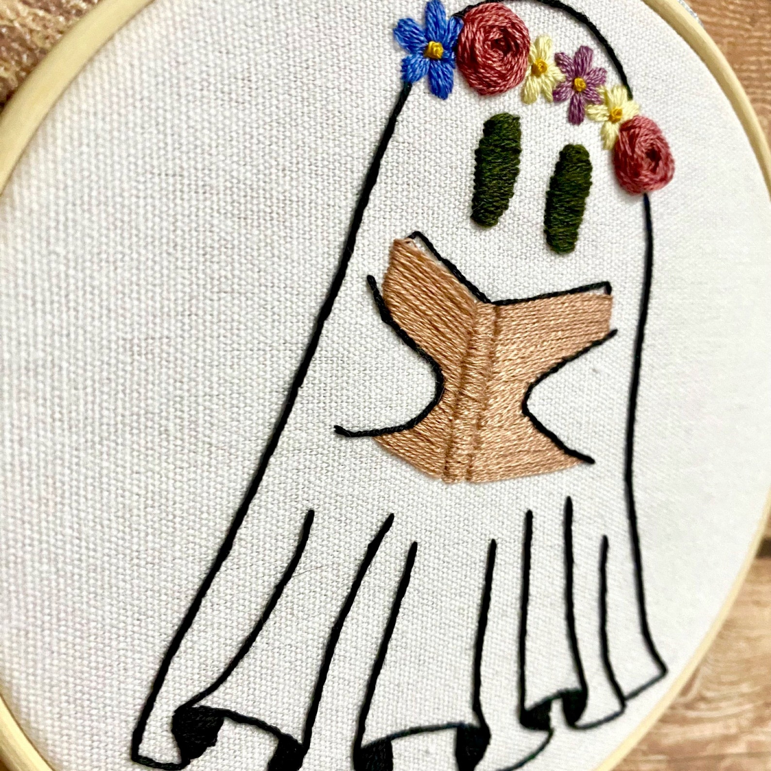 Embroidery Pattern, Ghost With Book, Ghost With Flower Crown, Cute ...