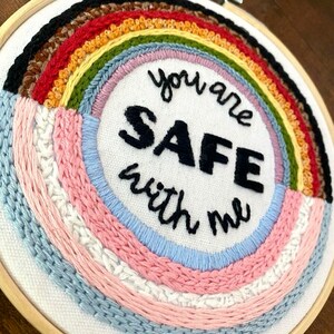 Embroidery Pattern, You Are Safe With Me, LGBTQ Ally Rainbow, Trans ...