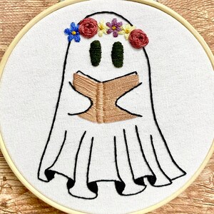 Embroidery Pattern, Ghost With Book, Ghost With Flower Crown, Cute ...