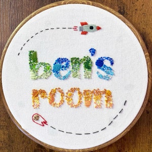 Customized Embroidery Pattern, Space Themed Letters Name Sign, Ombré ...