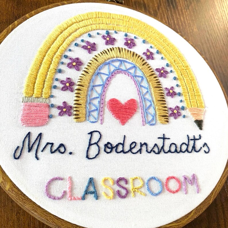 Customized Embroidery Pattern, Teacher Rainbow, Teacher Gift, Teacher ...