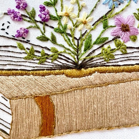 Embroidery Pattern Books and Flowers Bumblebees Reading - Etsy