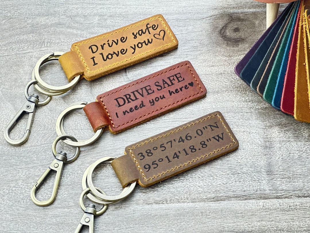 Personalized Leather Keychain, Custom Engraved Key Ring, Gift for Her ...