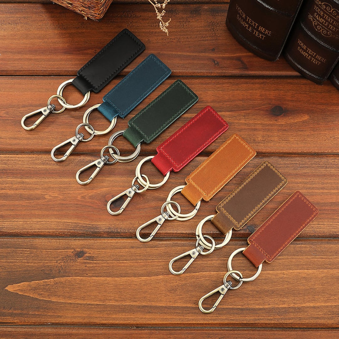 Personalized Leather Keychain Snap Closure With Keyring and Swivel Clip ...