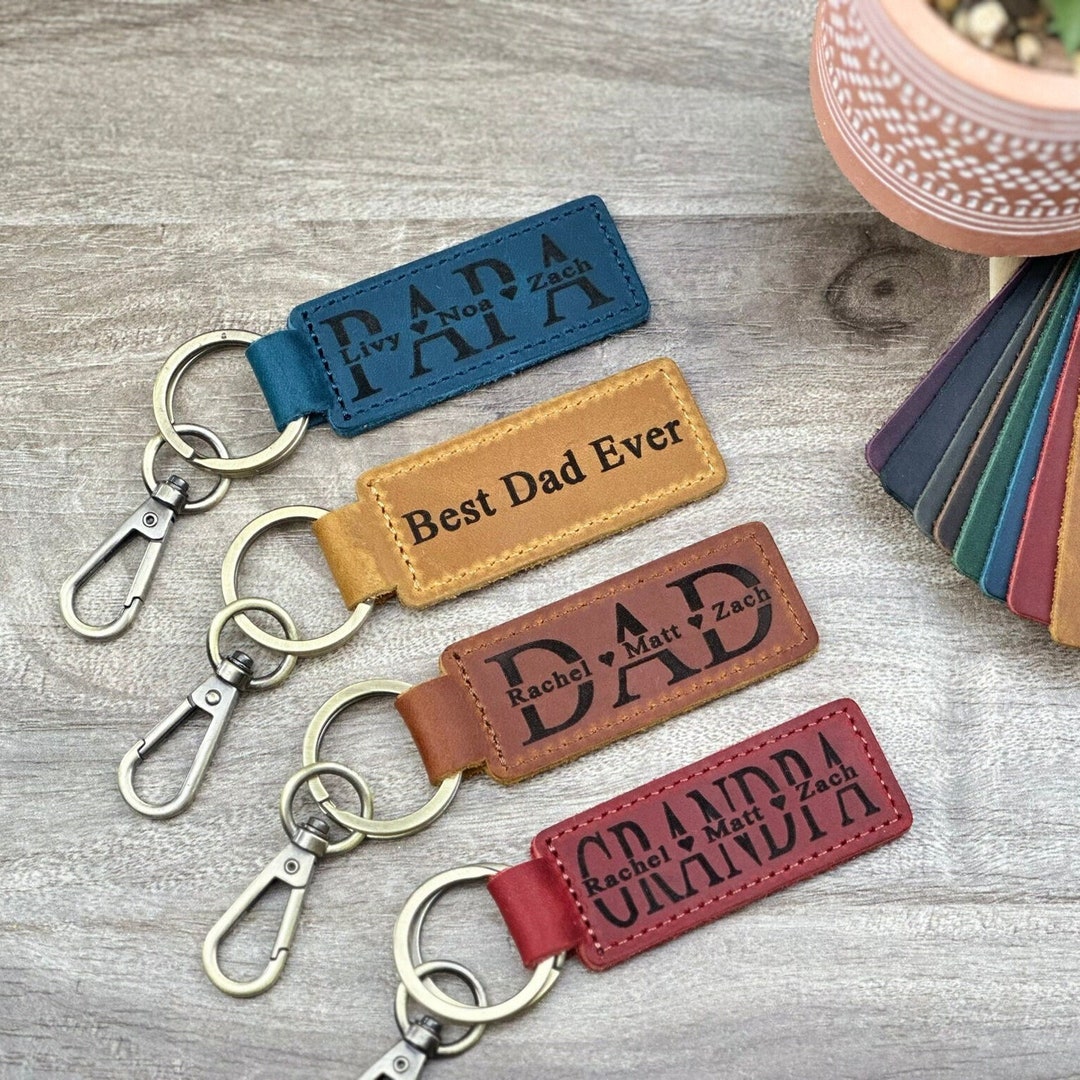 Custom Engraved Dad Leather Keychain | Personalized Father Keyring ...