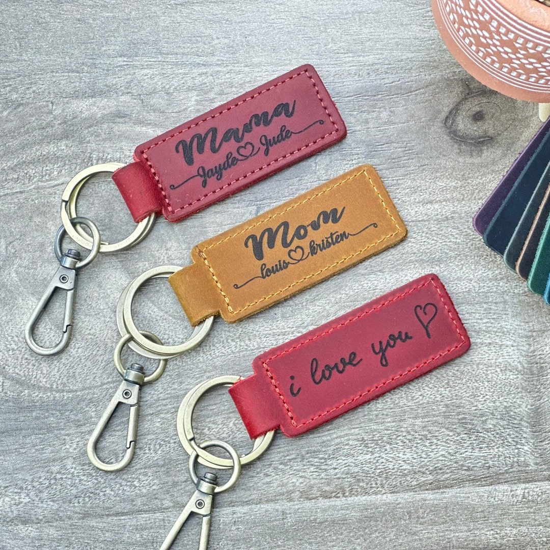 Custom Engraved Mama Leather Keychain, Personalized Mom Key Fob With ...