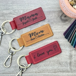 Personalized Leather Keychain, Custom Engraved Key Ring, Gift for Her ...