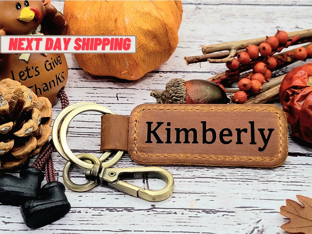 Personalized Leather Keychain, Custom Name Tag, Backpack Keyring ...