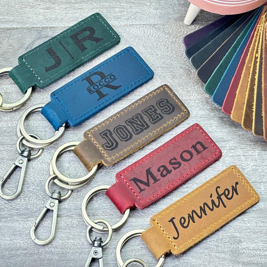 Personalized Leather Keychain, Custom Engraved Key Ring, Gift for Her ...