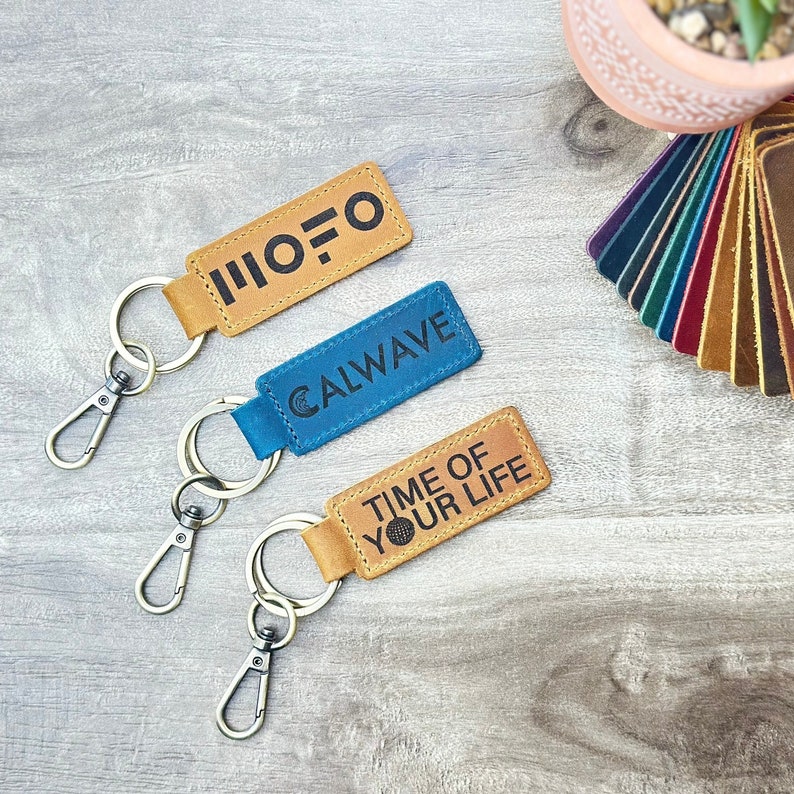 Custom Logo Leather Keychain, Personalized Engraved Keychain, Corporate ...