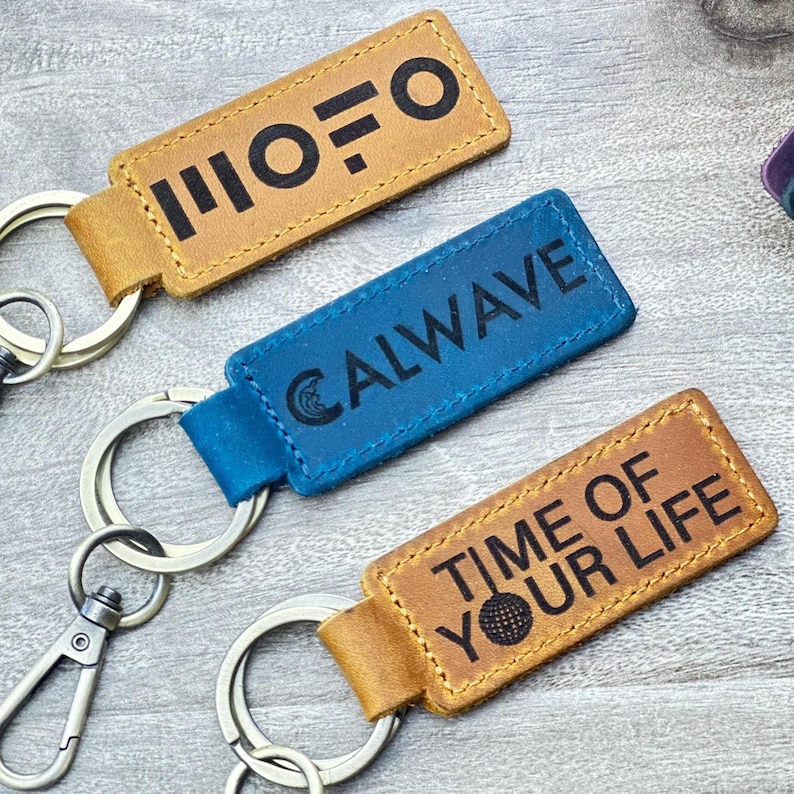 Custom Logo Leather Keychain, Personalized Engraved Keychain, Corporate ...