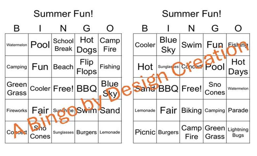 Summer Fun Bingo – 40 Unique Printable Cards (instant Download) - Etsy