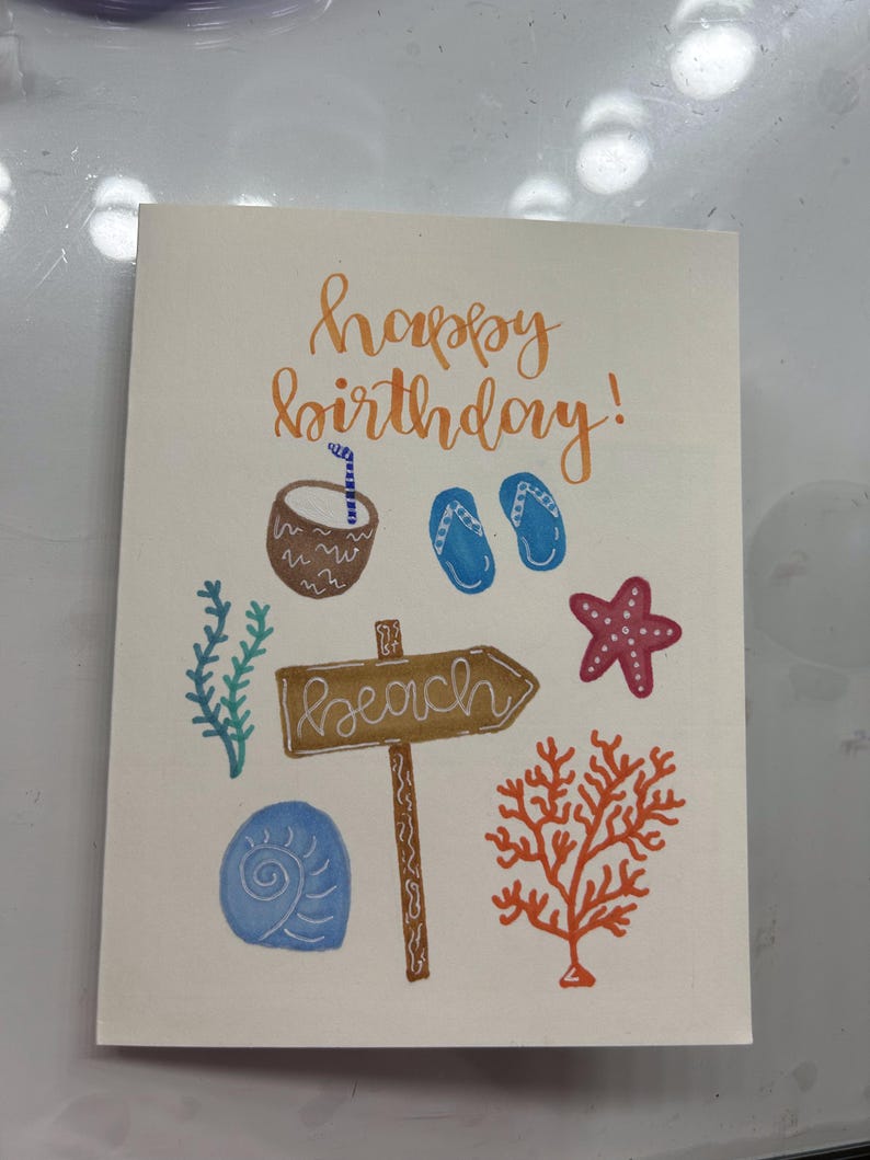 Beach Birthday Card | Handmade Summer Card | Pink or Neutral Design ...
