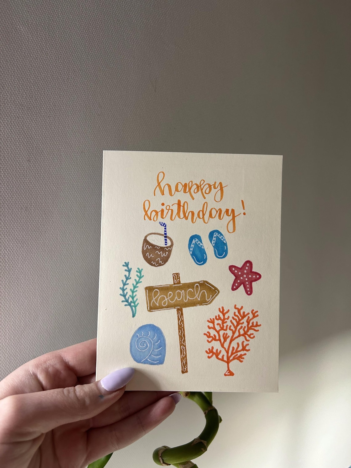 Beach Birthday Card | Handmade Summer Card | Pink or Neutral Design ...