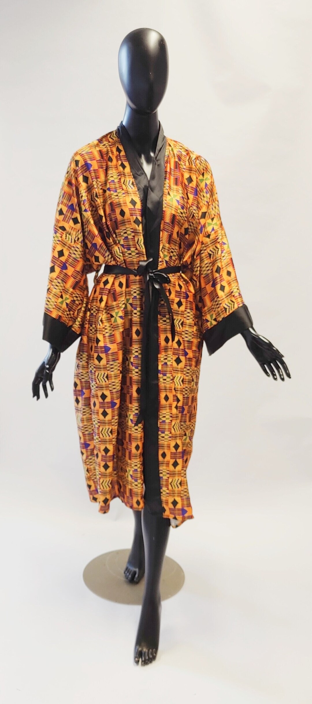African Print Kimono Robe, Colourful Satin Silk Robe, Kente Print ...