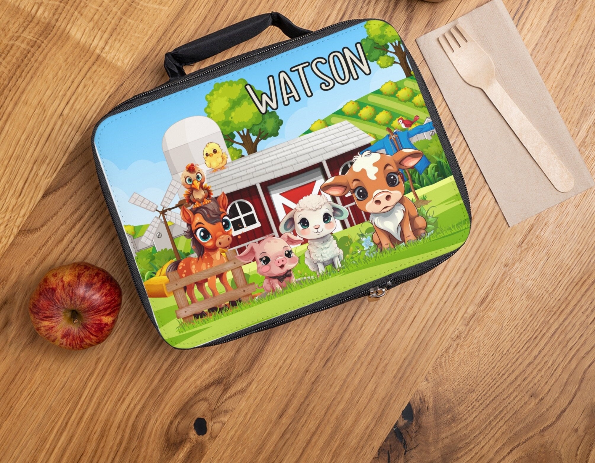 Personalized Barn Kids Lunch Box, Childrens Insulated School Lunch Bag ...