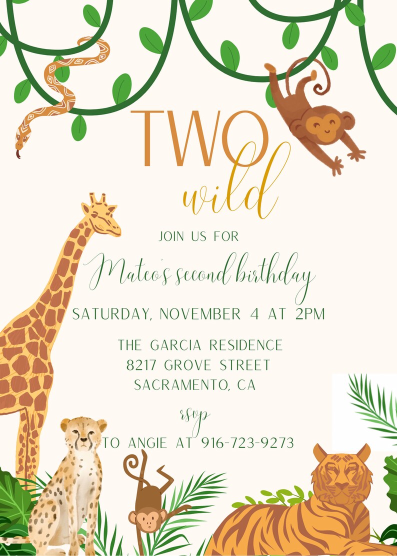 Two Wild Birthday Party Invitation Template - Etsy