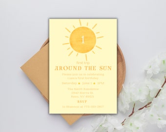 SUN Birthday Party Invitation | One Year Old First Year Around the Sun ...