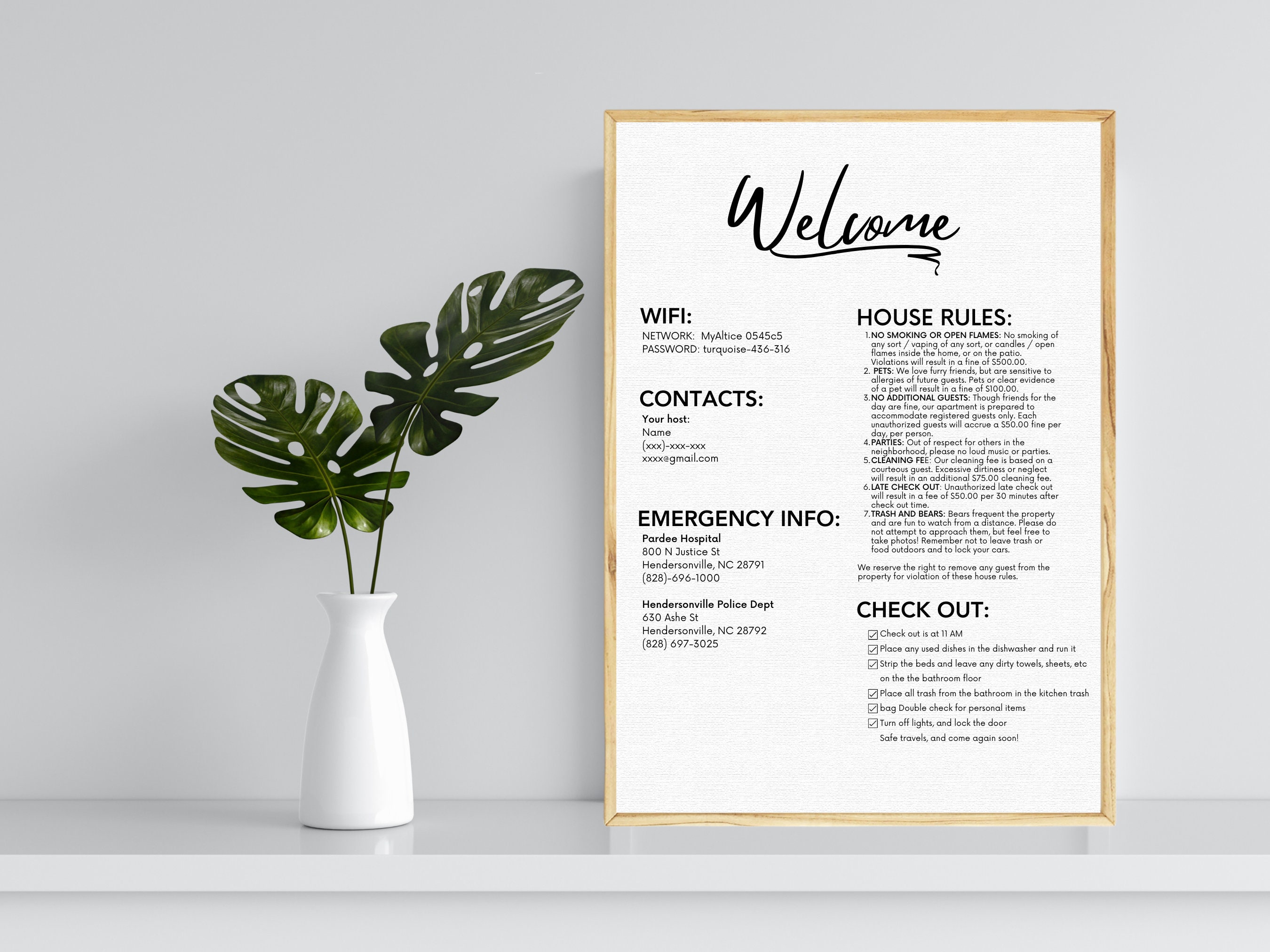 Editable Airbnb Info Sheet, Welcome Poster, Post Card | Canva Template ...