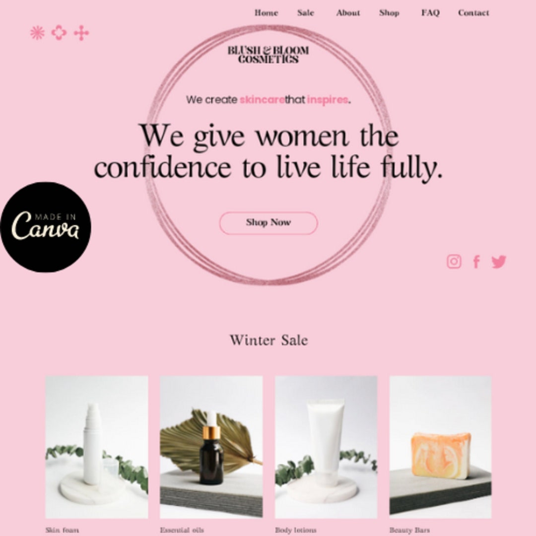 Pink Website Template Canva Canva Website Template Small Business Girly ...