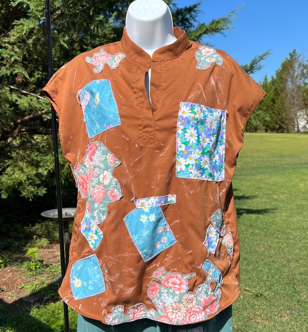 Upcycled Reworked Redesigned Patchwork Distressed Floral Short Sleeve ...