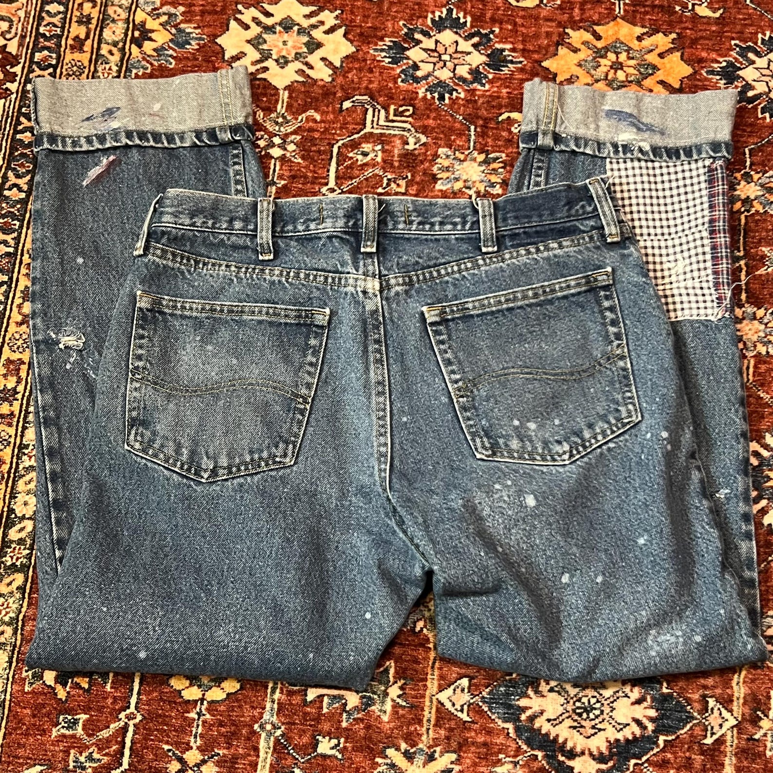 Upcycled Reworked Patched Boho Distressed Cuffed Custom Jeans Grunge ...