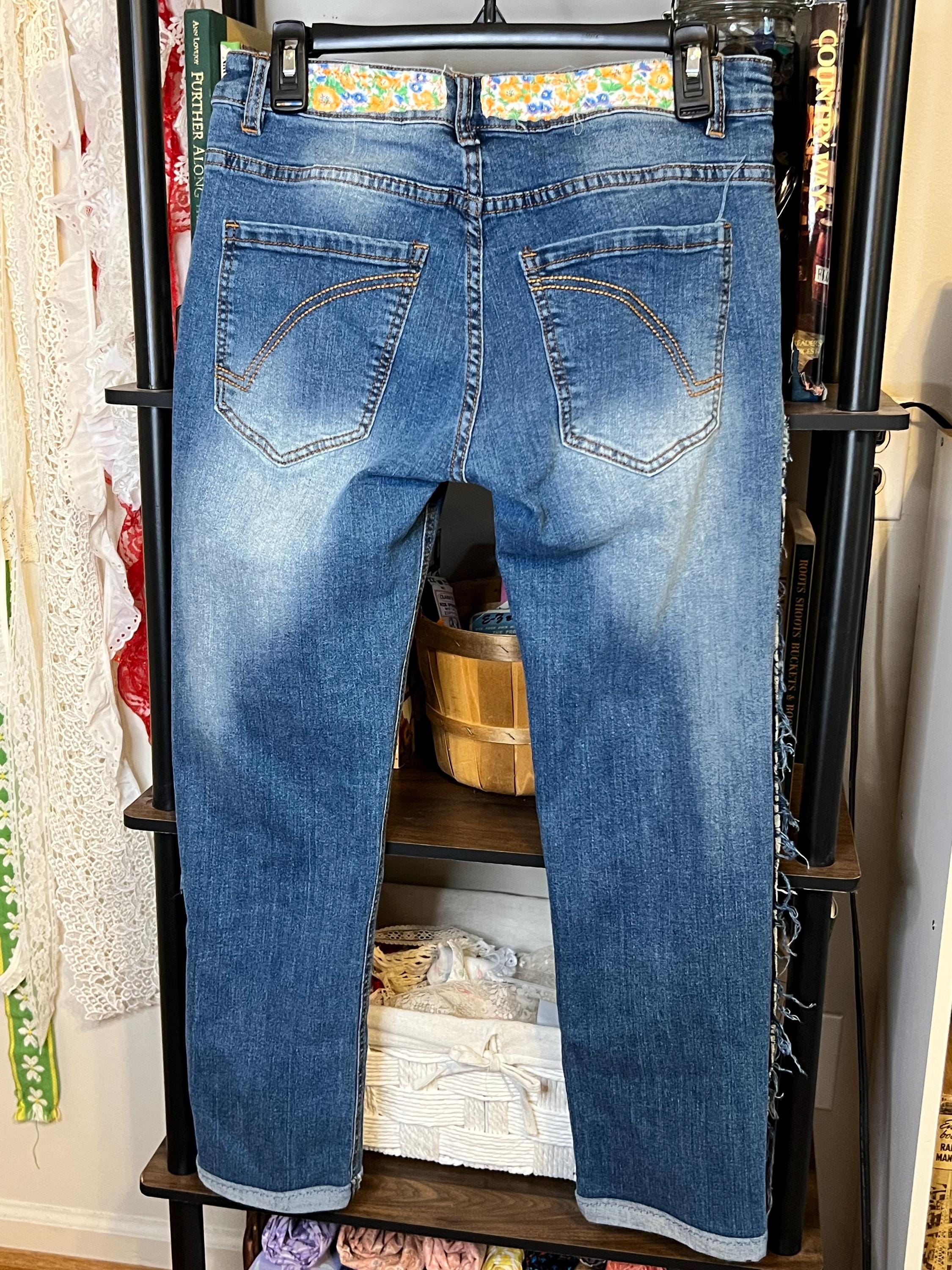 Hand-painted Koi Fish Jeans, Upcycled Patchwork Denim With Distressed ...