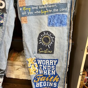 Upcycled Reworked Faith-inspired Fashion | Scripture Jeans | Handmade ...