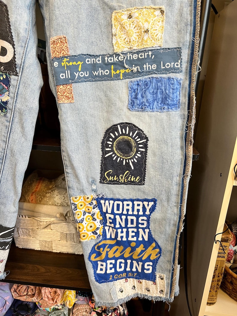 Upcycled Reworked Faith-inspired Fashion | Scripture Jeans | Handmade ...
