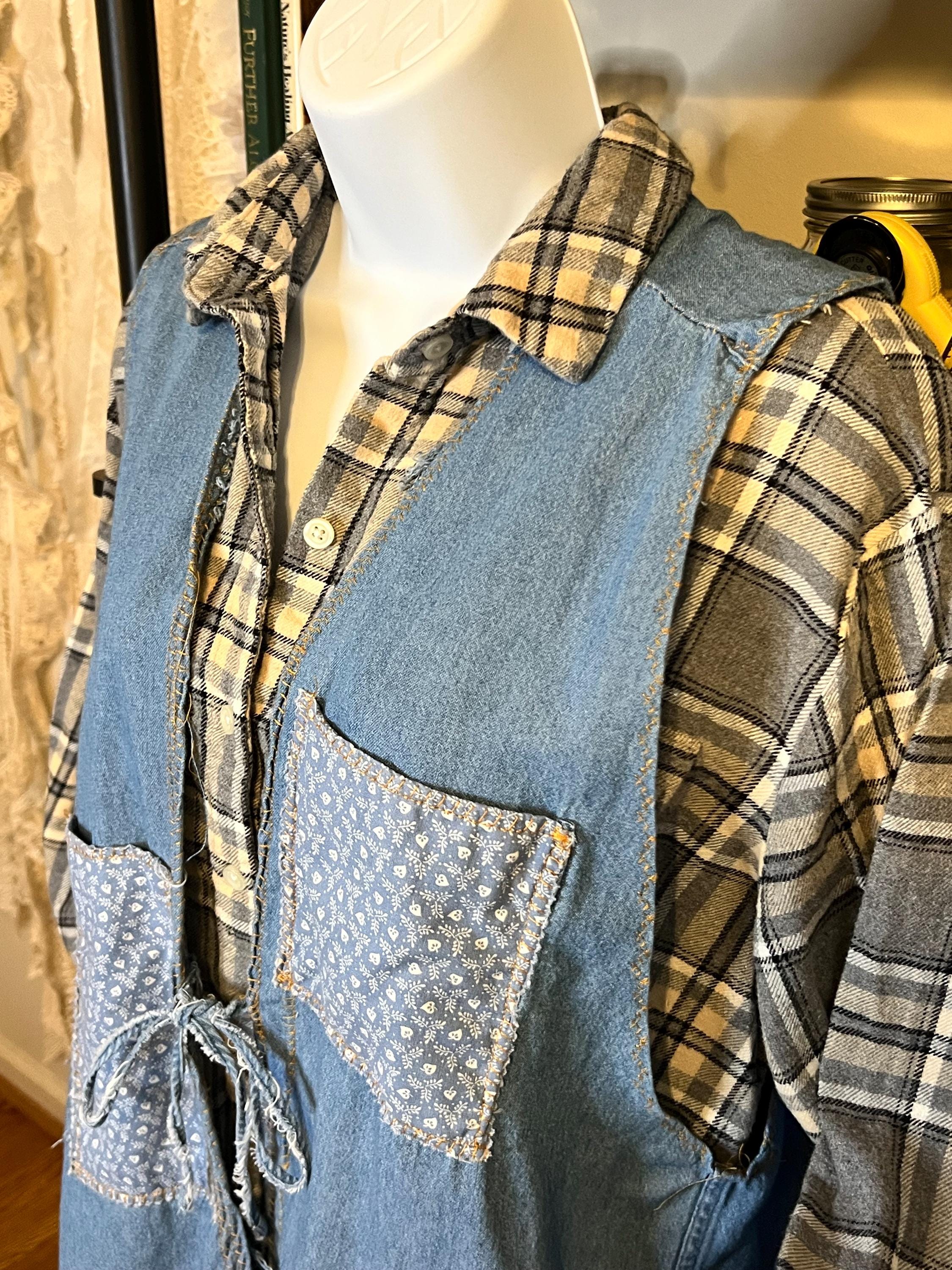 Upcycled Work Smock, Cottagecore Garden Apron Vest With Patch Pockets ...
