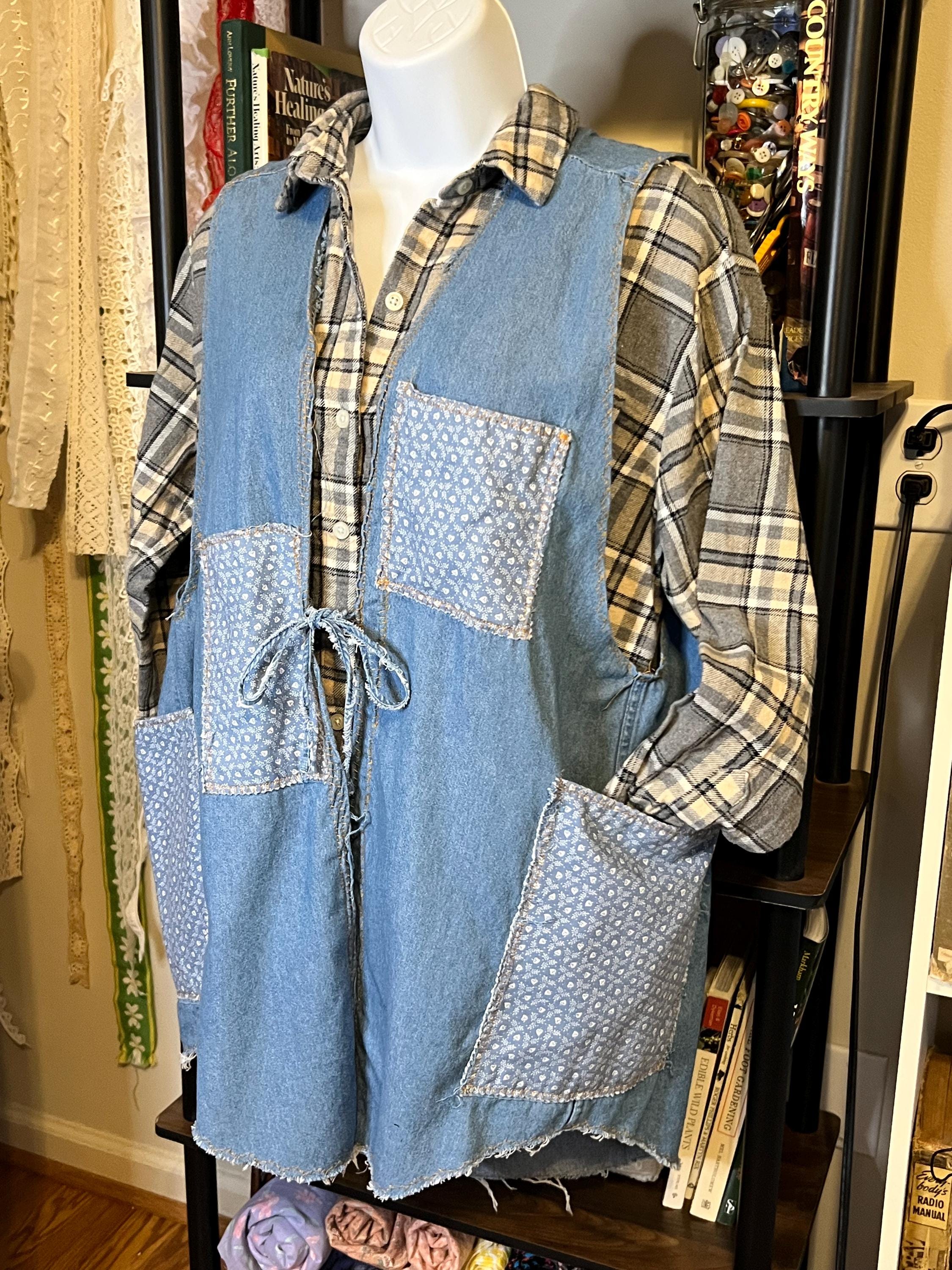 Upcycled Work Smock, Cottagecore Garden Apron Vest With Patch Pockets ...