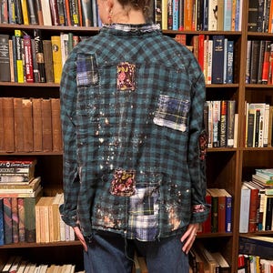 Upcycled Flannel Shirt – Bleached & Patched Plaid Button-up, Rustic ...