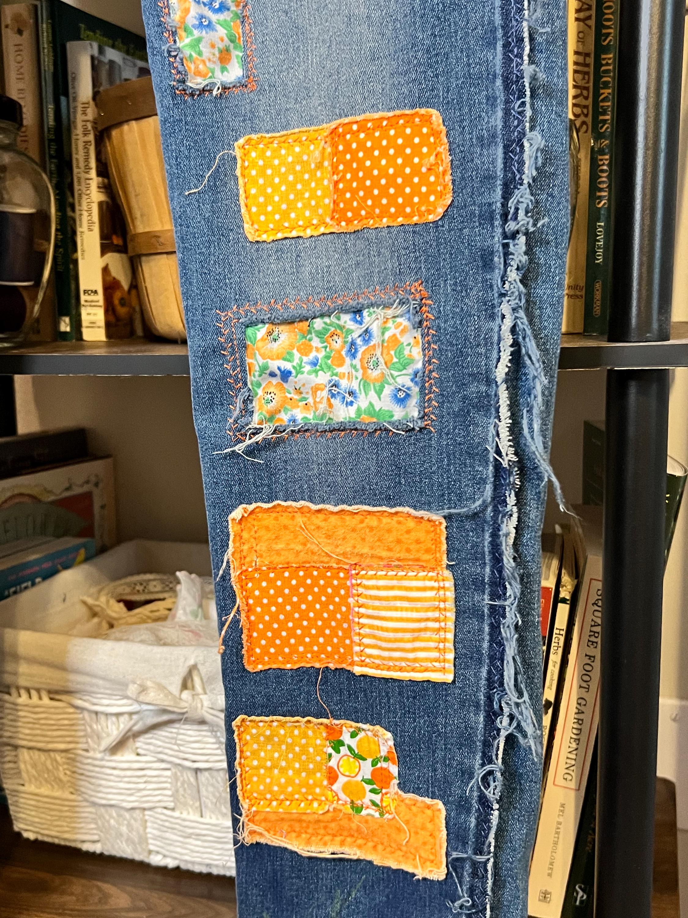 Hand-painted Koi Fish Jeans, Upcycled Patchwork Denim With Distressed ...