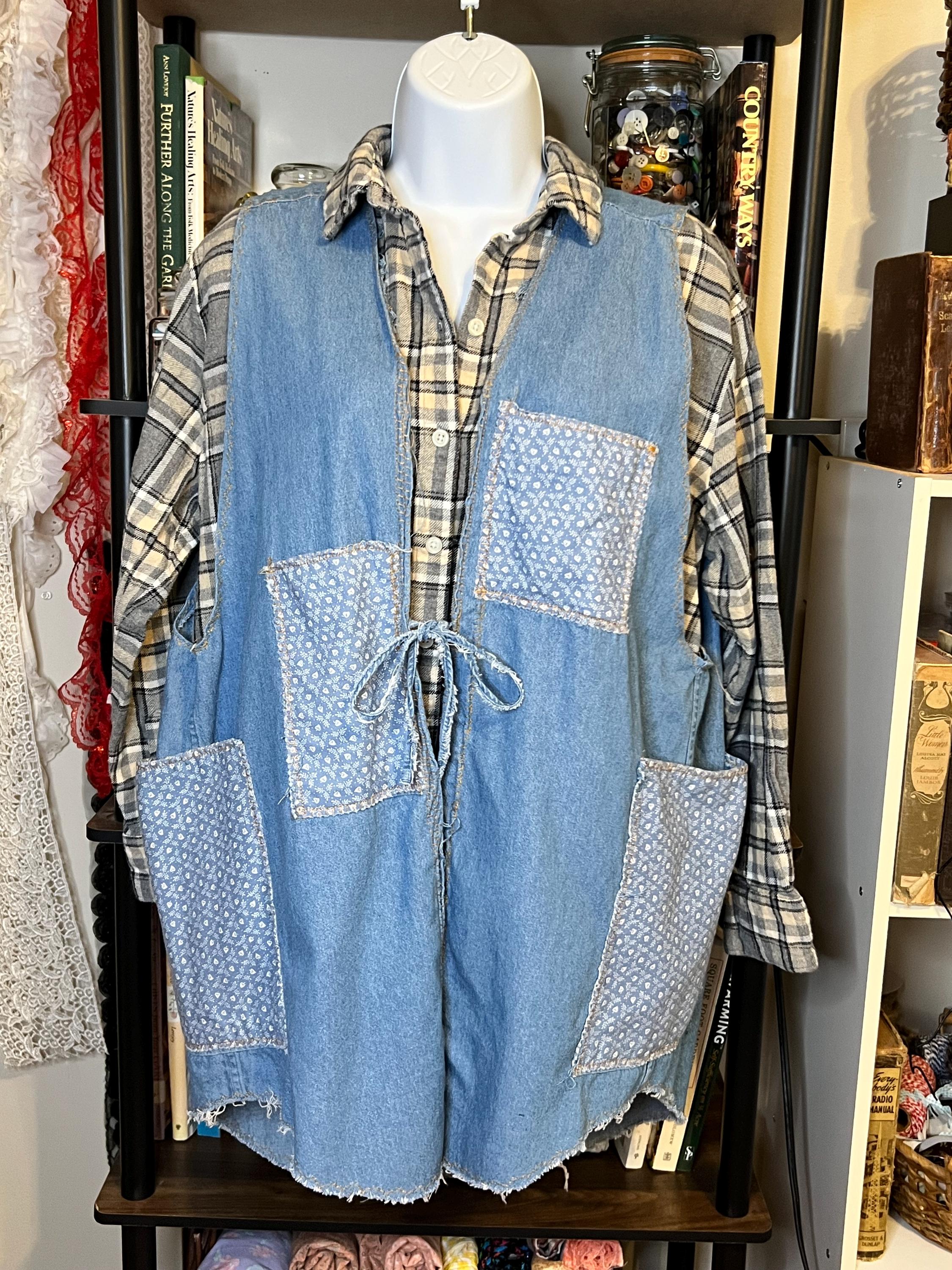 Upcycled Work Smock, Cottagecore Garden Apron Vest With Patch Pockets ...