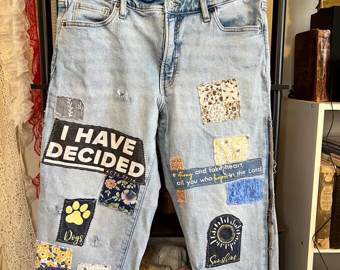 Upcycled Reworked Faith-inspired Fashion | Scripture Jeans | Handmade ...