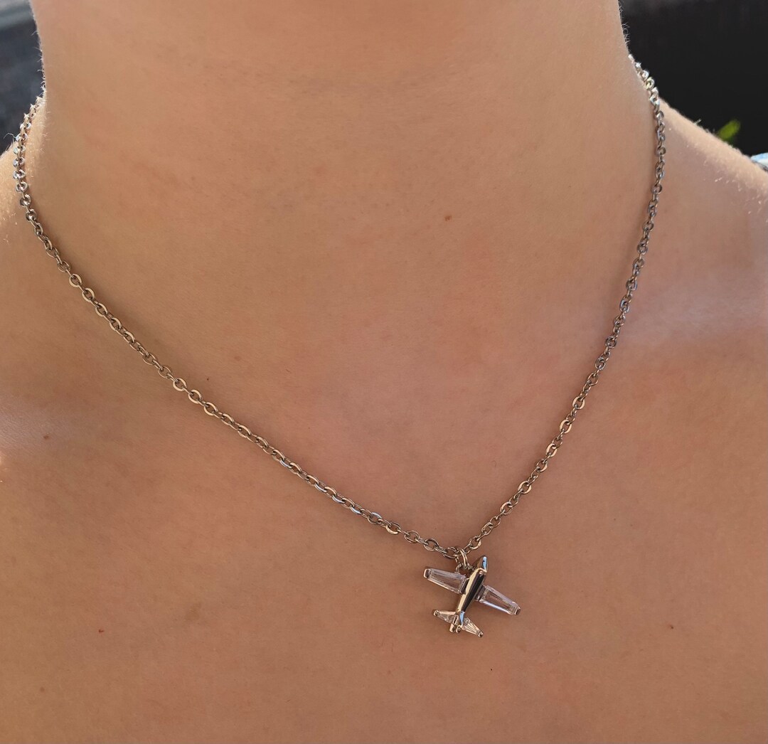 Silver Airplane Necklace 16,17,18 Inch|small Plane Necklace|travel ...