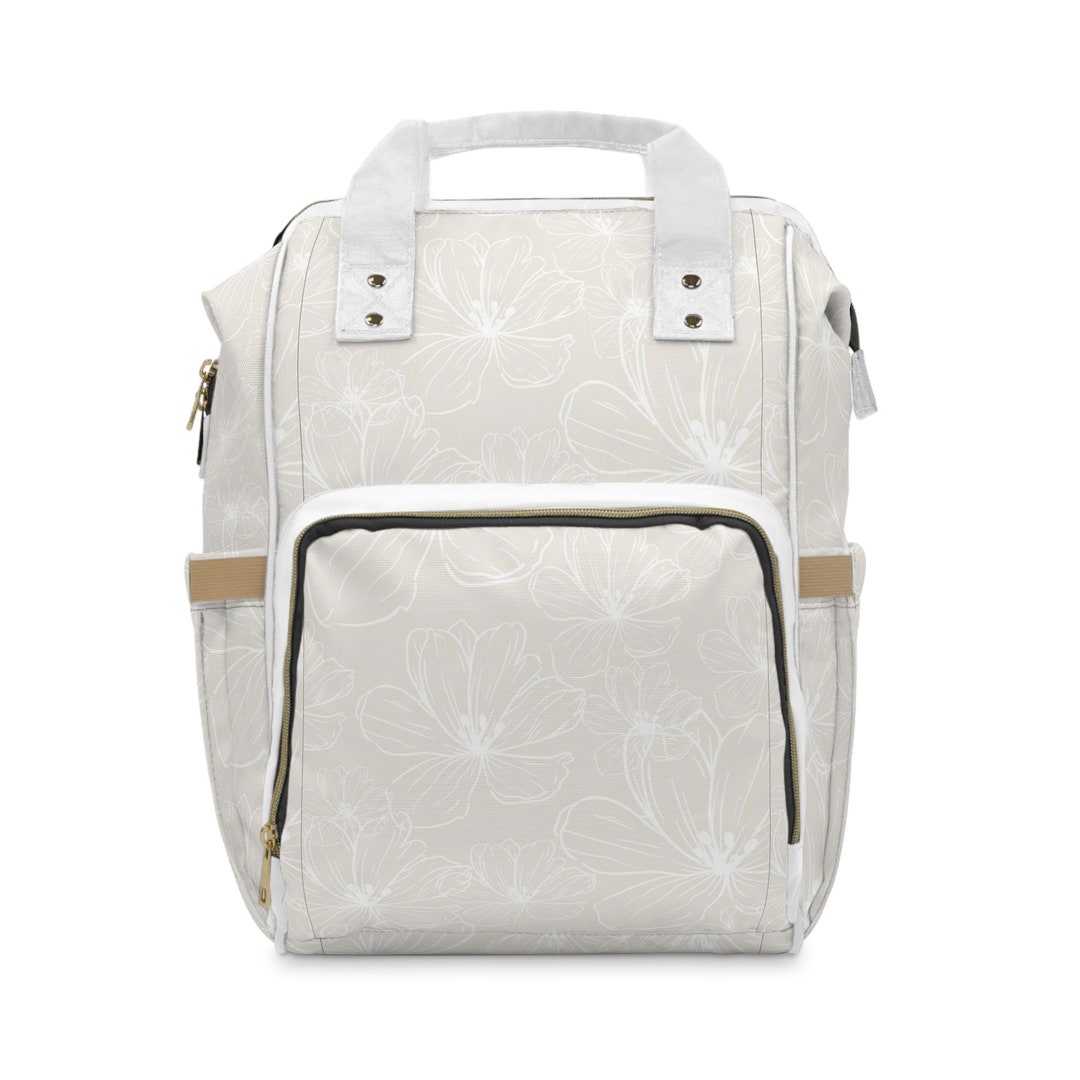 Dainty Neutral Boho Light Floral Diaper Backpack Mother Baby Shower ...