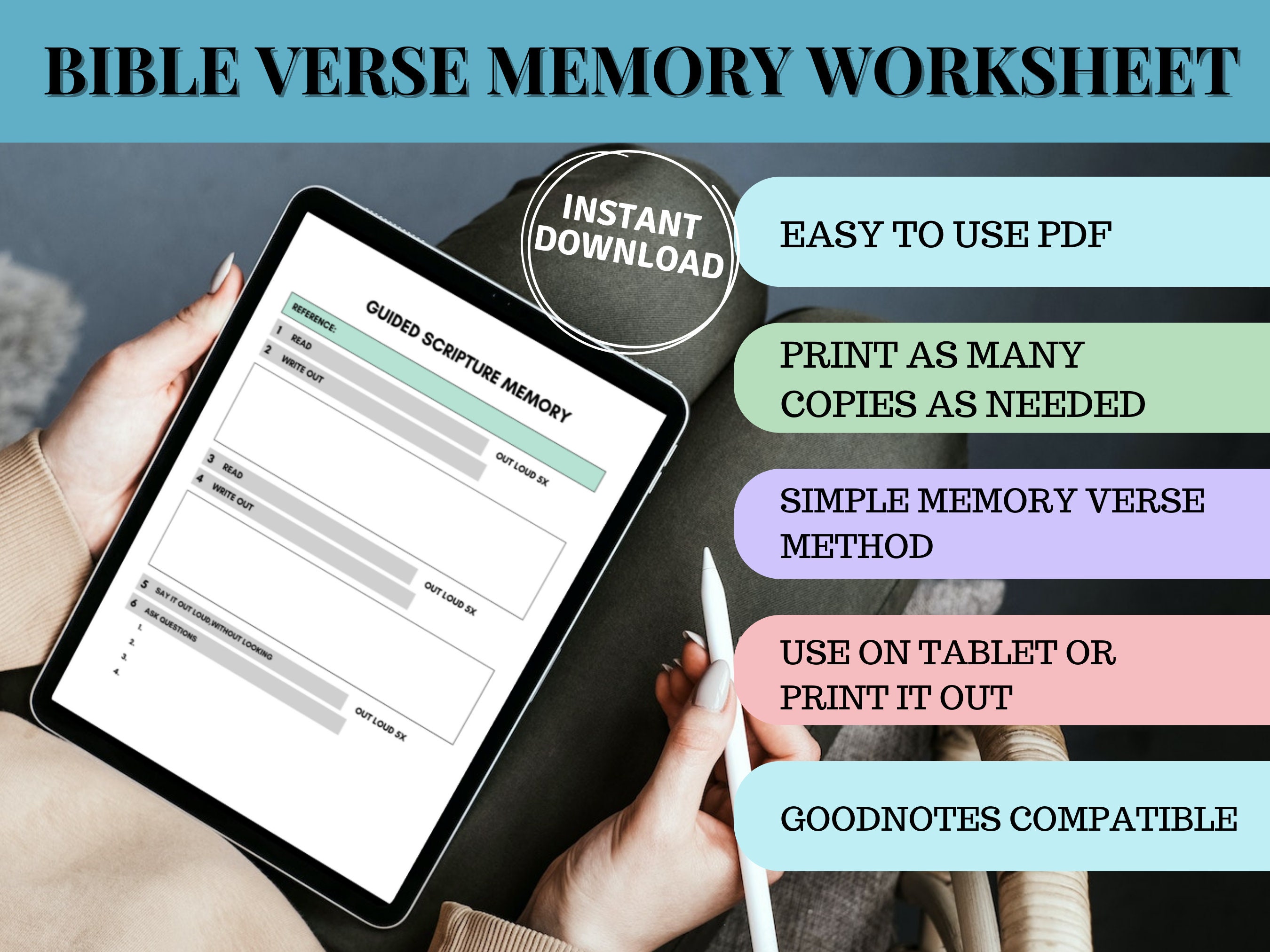 Bible Verse Memory Method Printable | Scripture Memorization | Instant ...