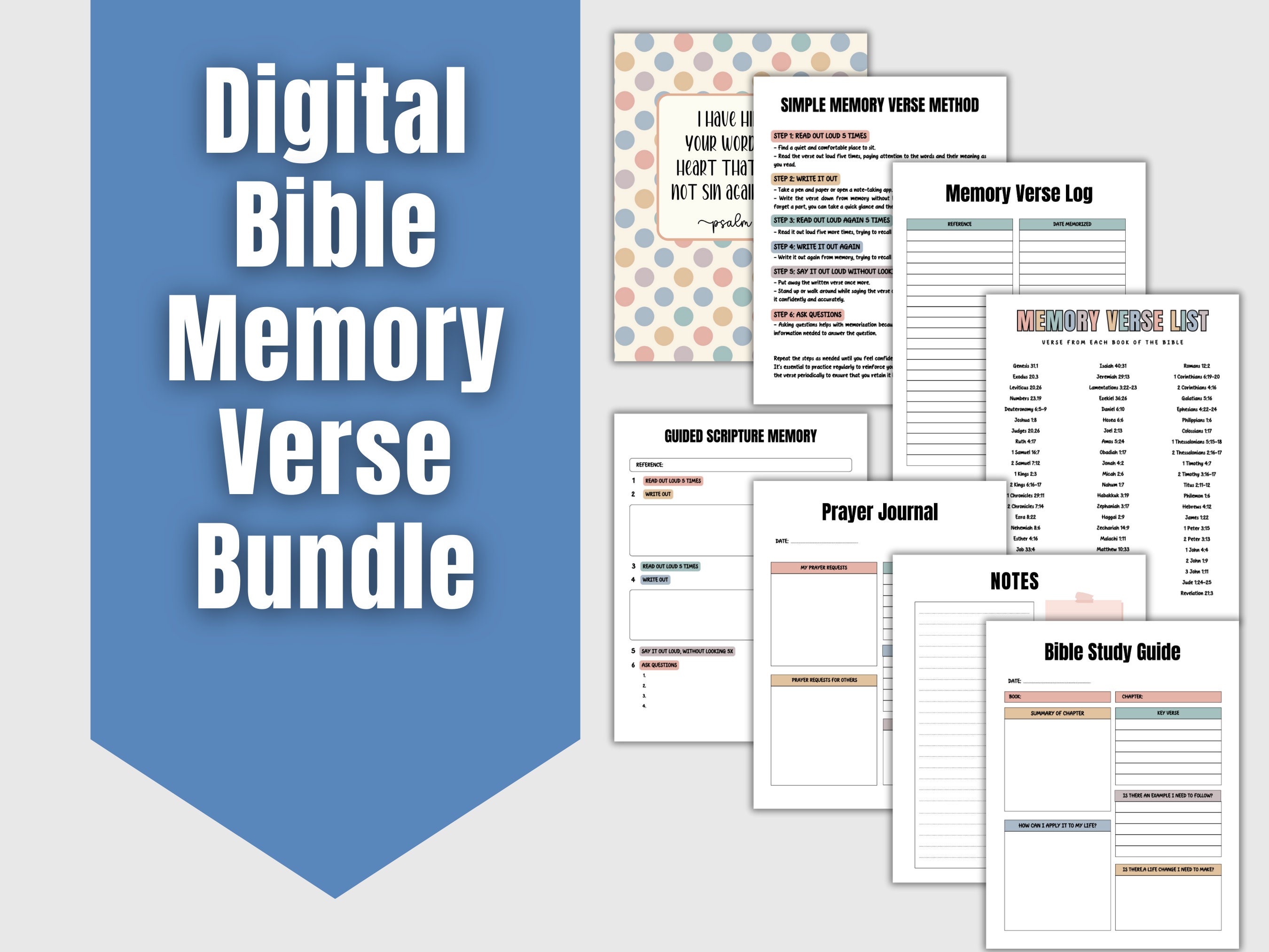 Digital Bible Memory Verse Bundle, Bible Journal, Bible Verse ...