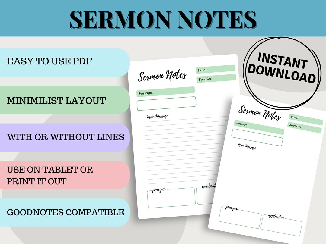 Sermon Notes Template | Church Notes | Digital Sermon Notes | Christian ...