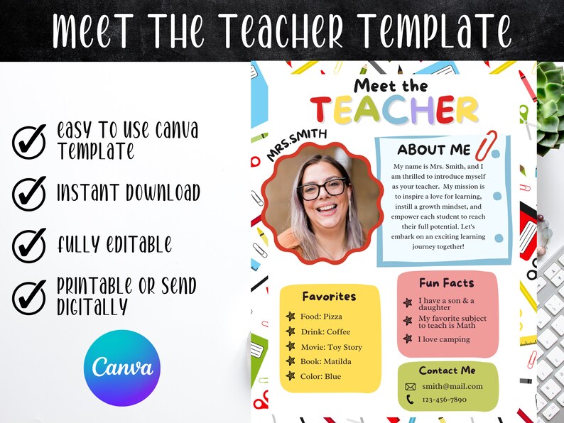 Meet the Teacher Editable Template INSTANT DOWNLOAD Canva - Etsy