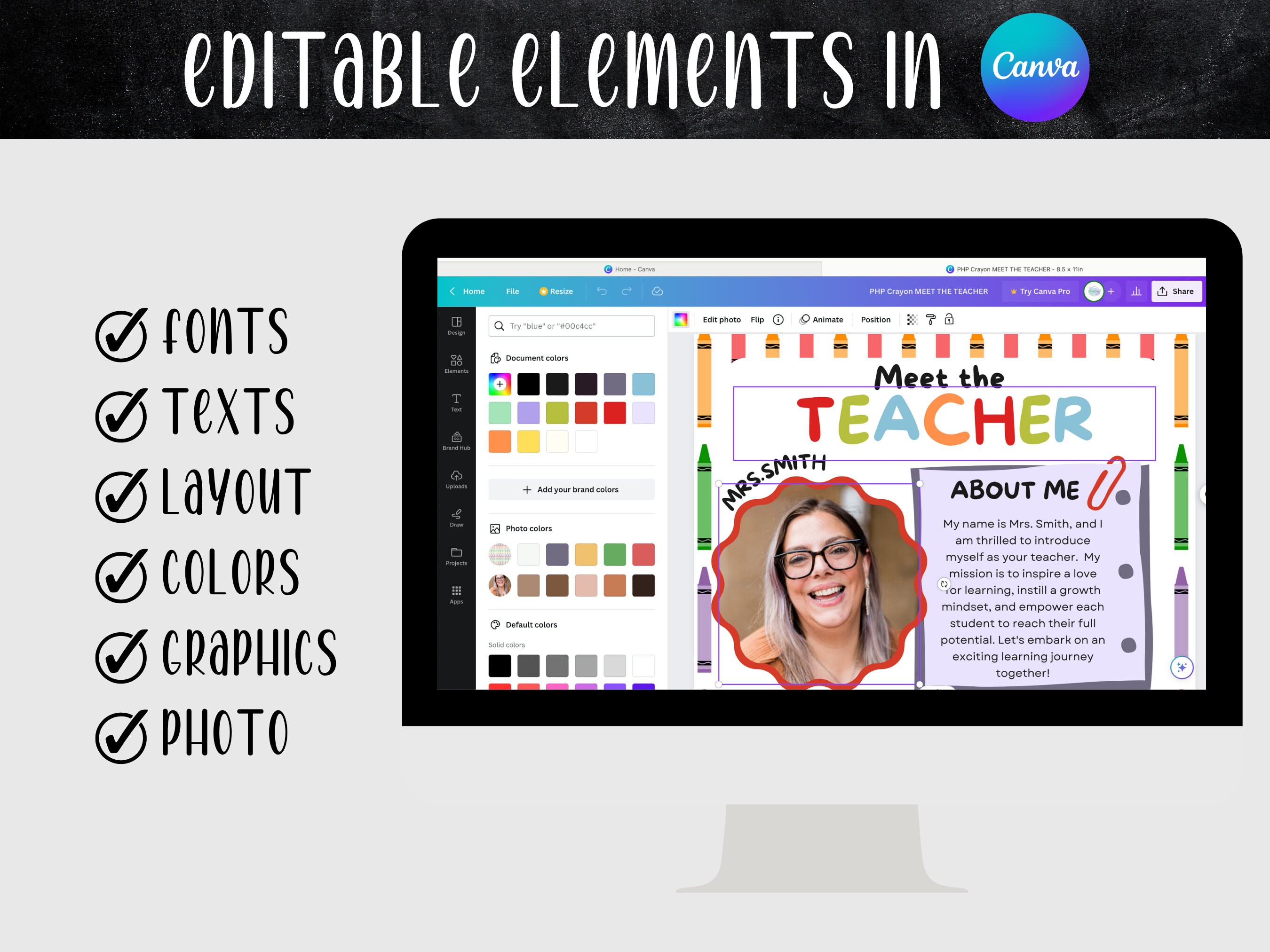 Meet the Teacher Editable Template, INSTANT DOWNLOAD Canva Template ...