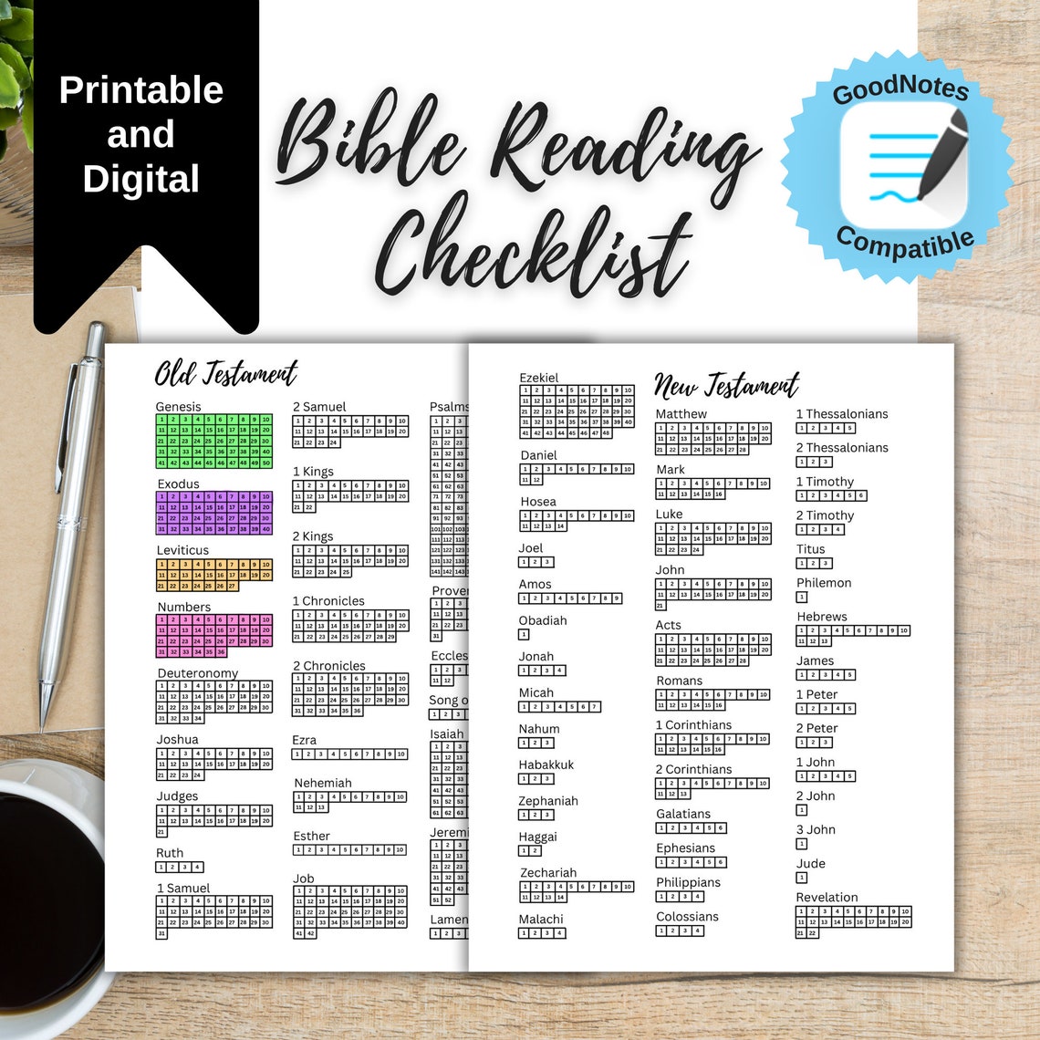 Bible Chapter Checklist Printable, Bible Journaling, Bible Tracker ...