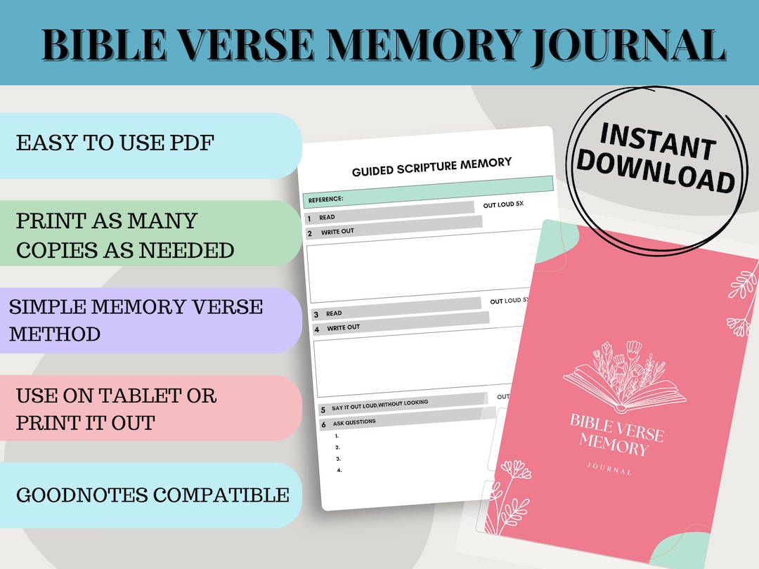 Bible Memory Verse Method Printable | Scripture Memorization | Instant Download Bible Study ...
