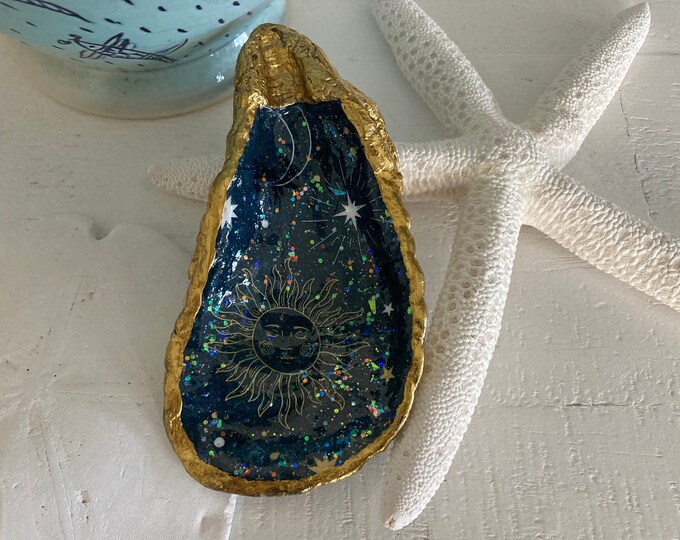 SUN FACE Oyster Shell Ring Dish, Jewelry Trinket Dish, Oyster Shell ...