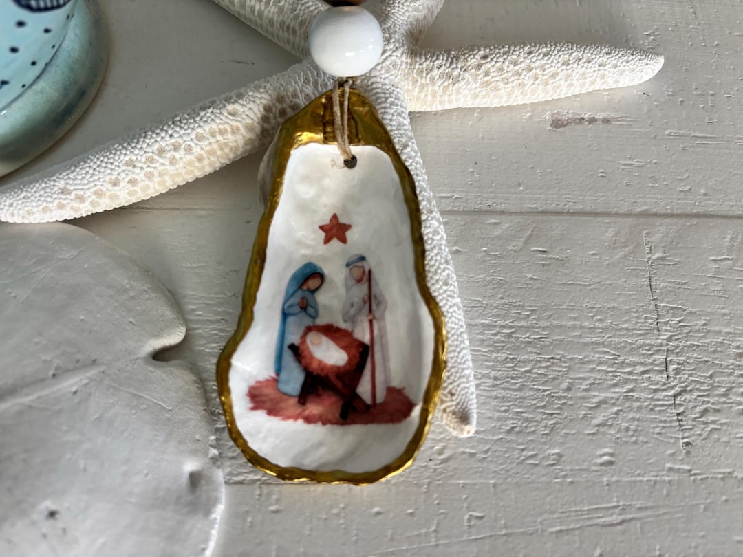 Nativity Oyster Shell Ornament. Seashell Christmas Ornament. Christmas ...
