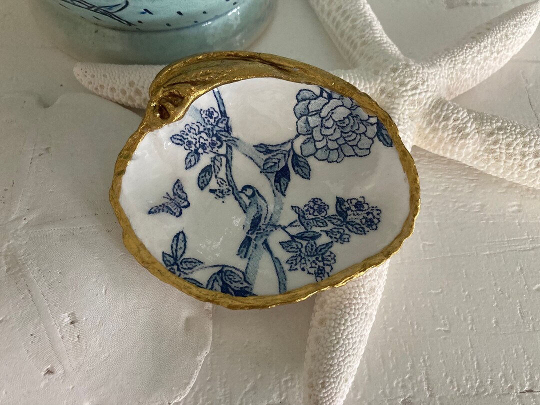 BIRD Chinoiserie Trinket Dish Clam Shell Art Clam Jewelry & Ring Dish ...