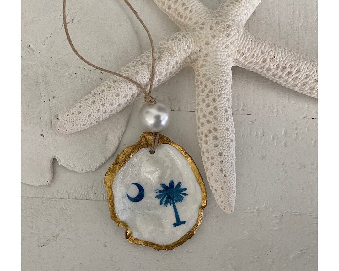SOUTH CAROLINA Palmetto Crescent Oyster Shell Ornament. Seashell ...