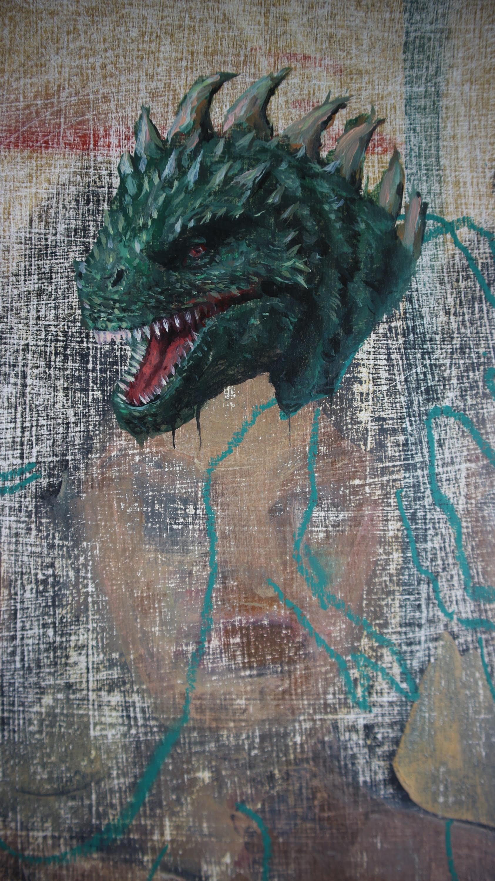 Half Baked Godzilla & the 3 Wishes, Multi Layered Painting Abstract ...